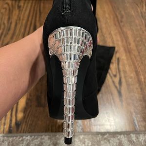 Shoe Dazzle | Shoes | Sexy Bedazzled Heel Over The Knee Black Boots ...